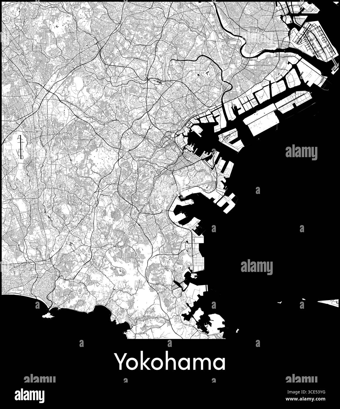 Yokohama city map, Japan - Topographic vector map poster Stock Vector ...
