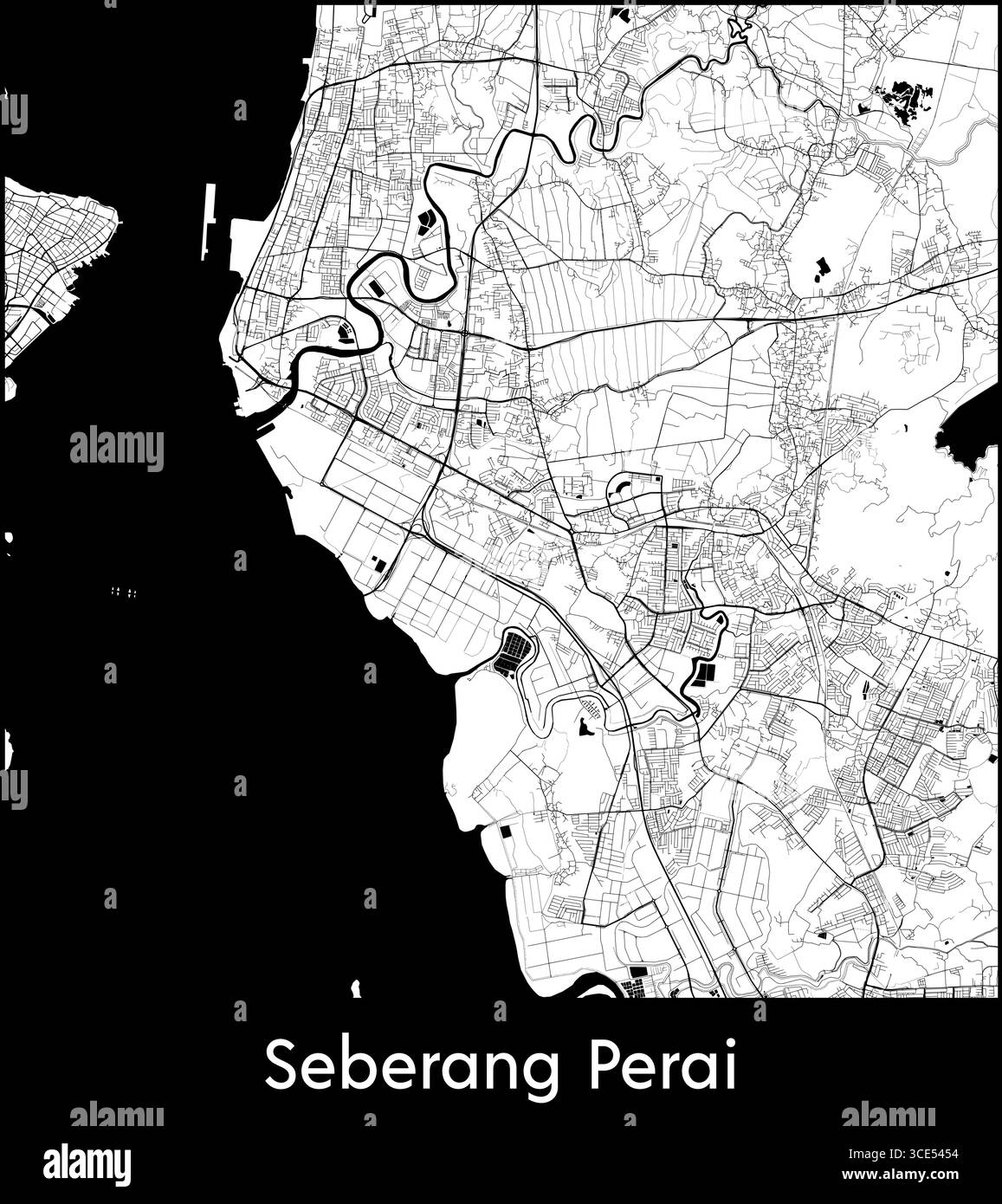 Seberang Perai city map, Malaysia - Topographic vector map poster Stock ...