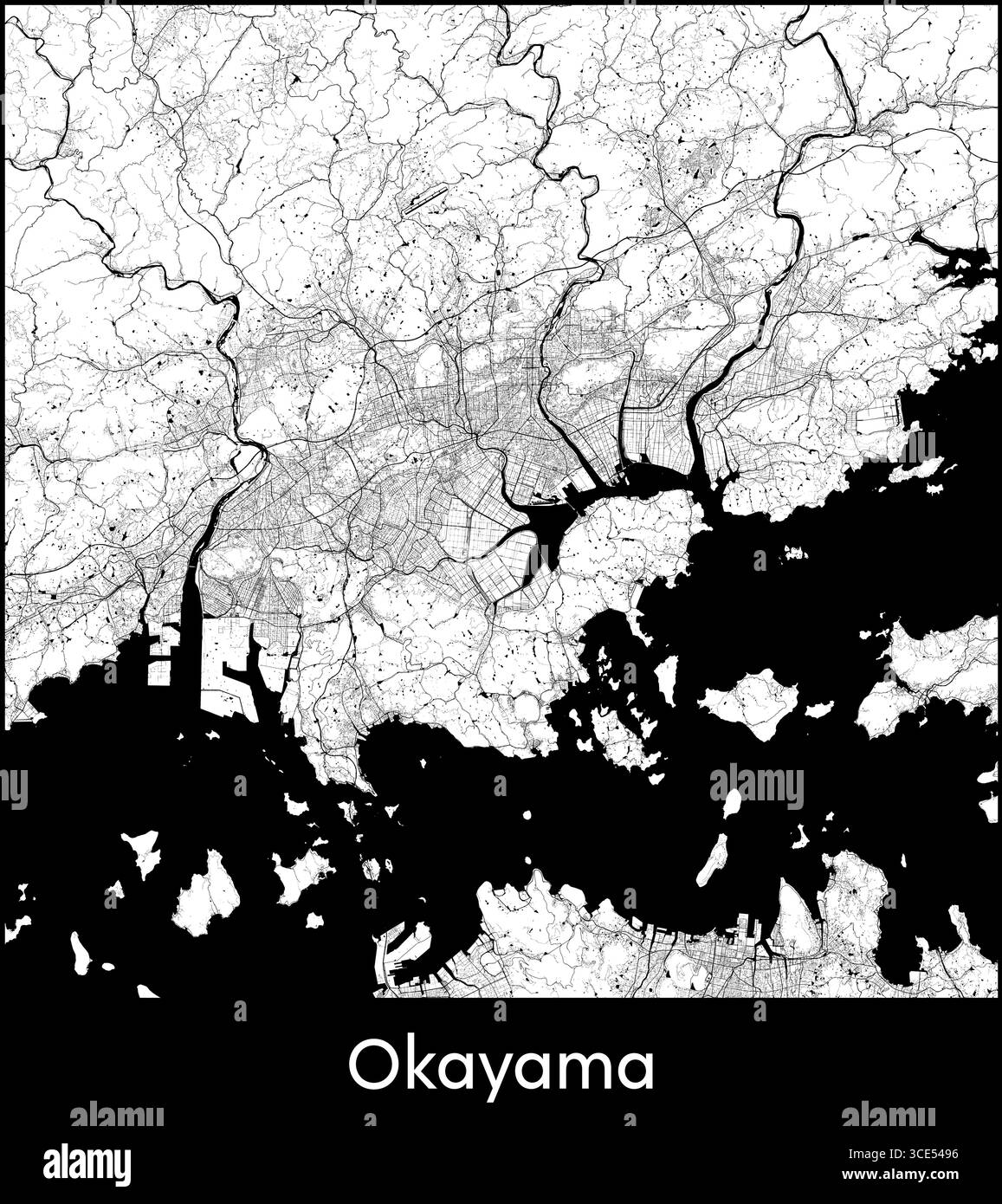 Okayama city map, Japan - Topographic vector map poster Stock Vector ...
