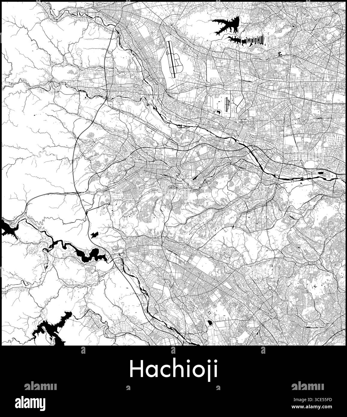 Hachioji city map, Japan - Topographic vector map poster Stock Vector ...
