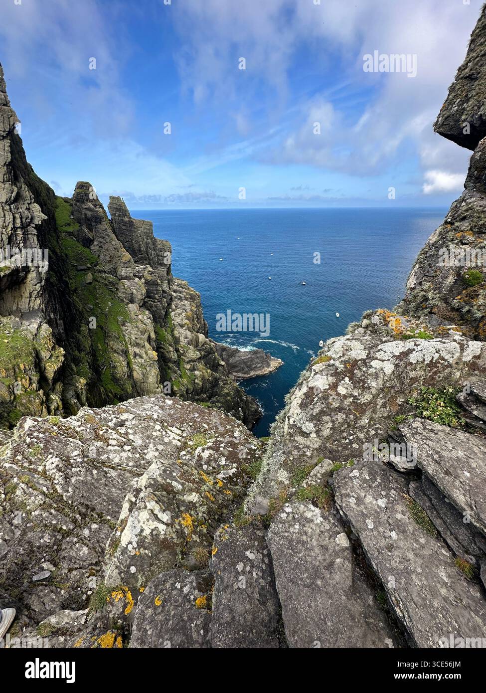 Taking a moment from the staircase climb to the top of Skellig Michael ...