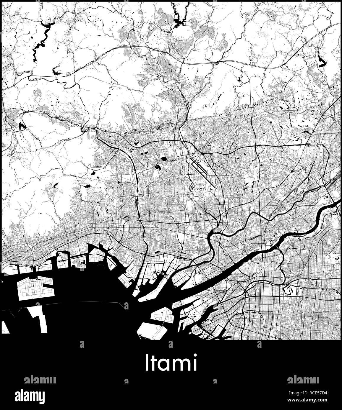Itami city map, Japan - Topographic vector map poster Stock Vector ...