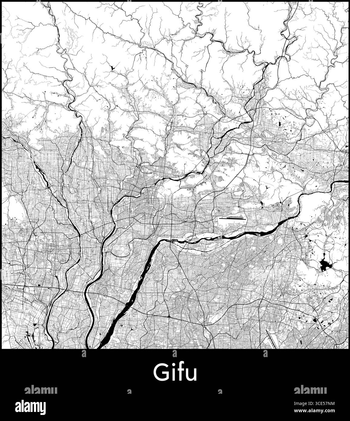 Gifu city map, Japan - Topographic vector map poster Stock Vector Image ...