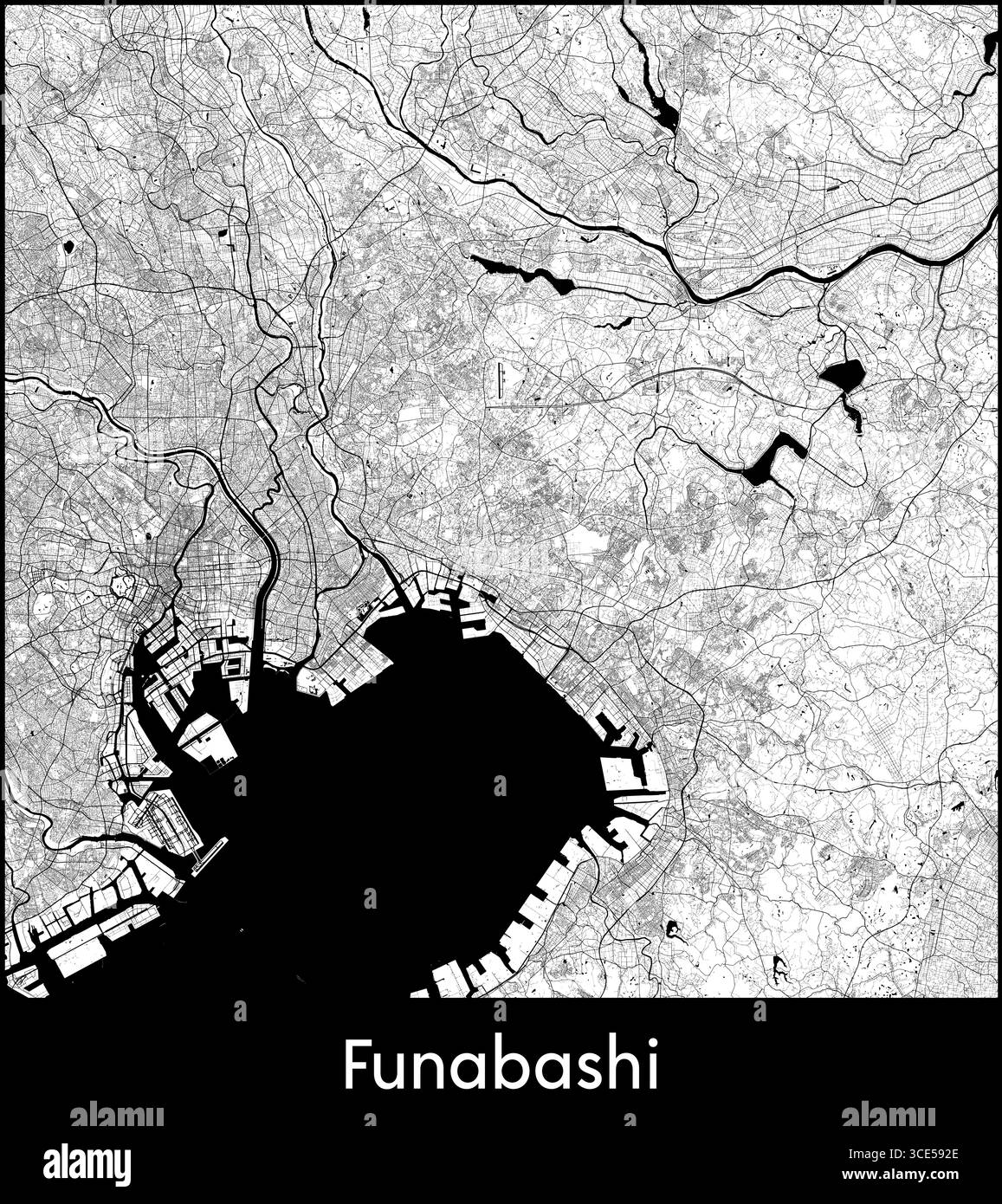 Funabashi city map, Japan - Topographic vector map poster Stock Vector ...