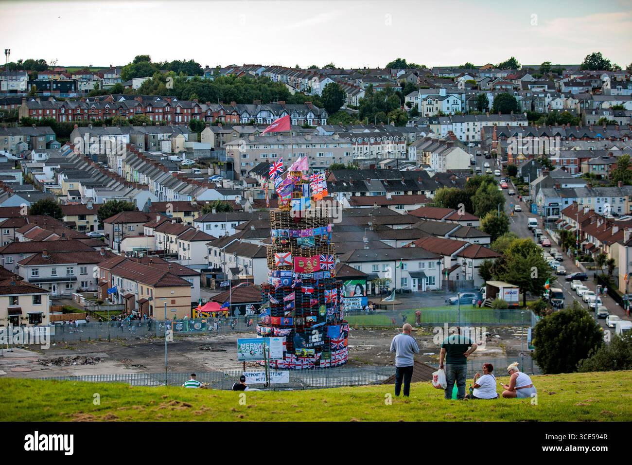 Unlit Bonfire in Meenan Square, in the bogside area of Derry City, Co ...
