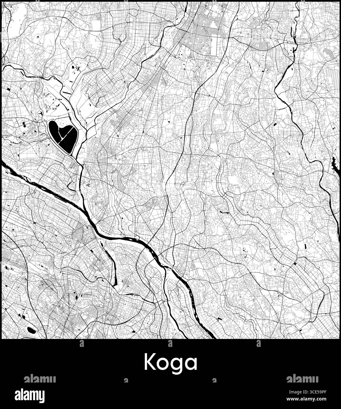 Koga city map, Japan - Topographic vector map poster Stock Vector Image ...