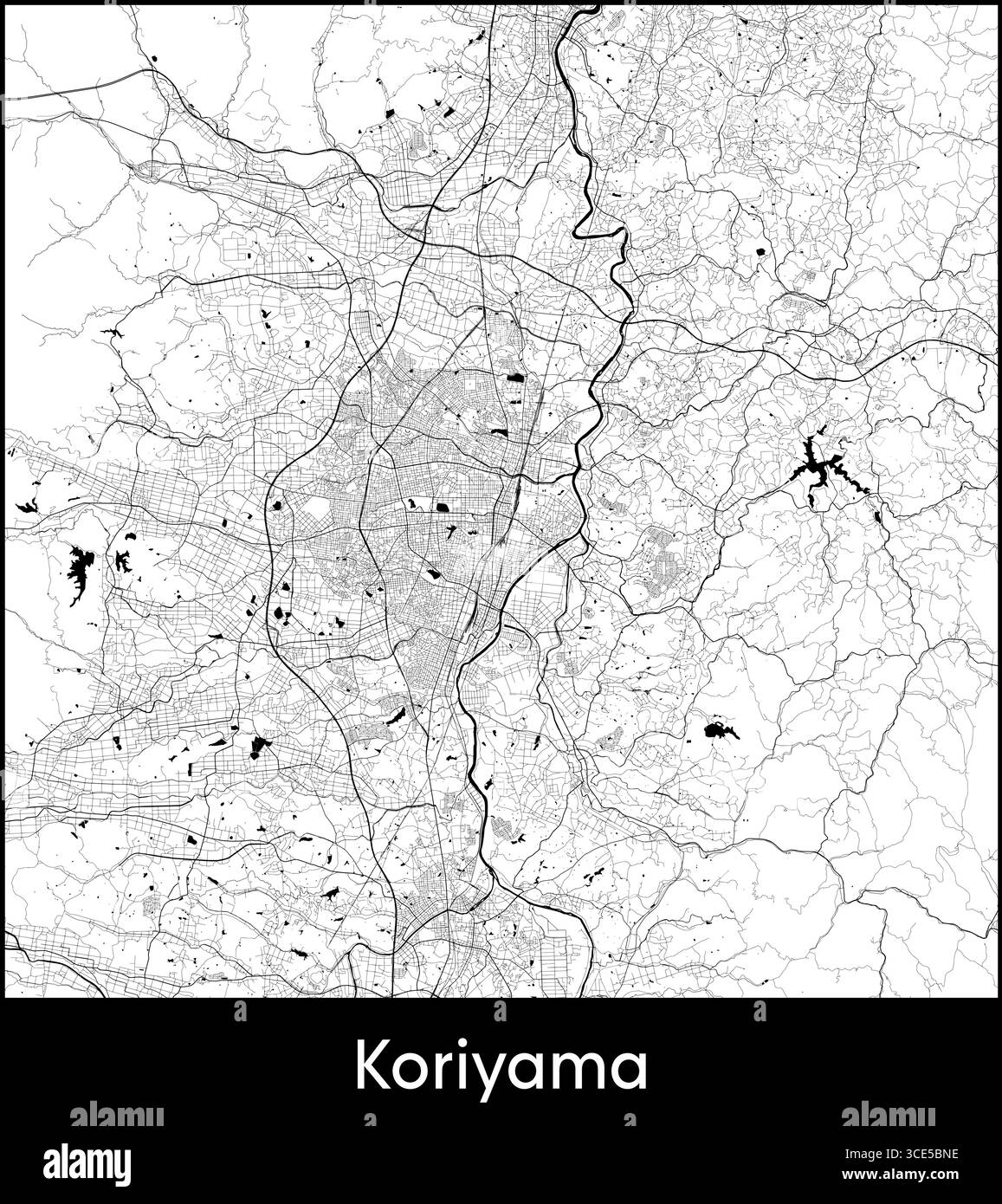 Koriyama city map, Japan - Topographic vector map poster Stock Vector ...