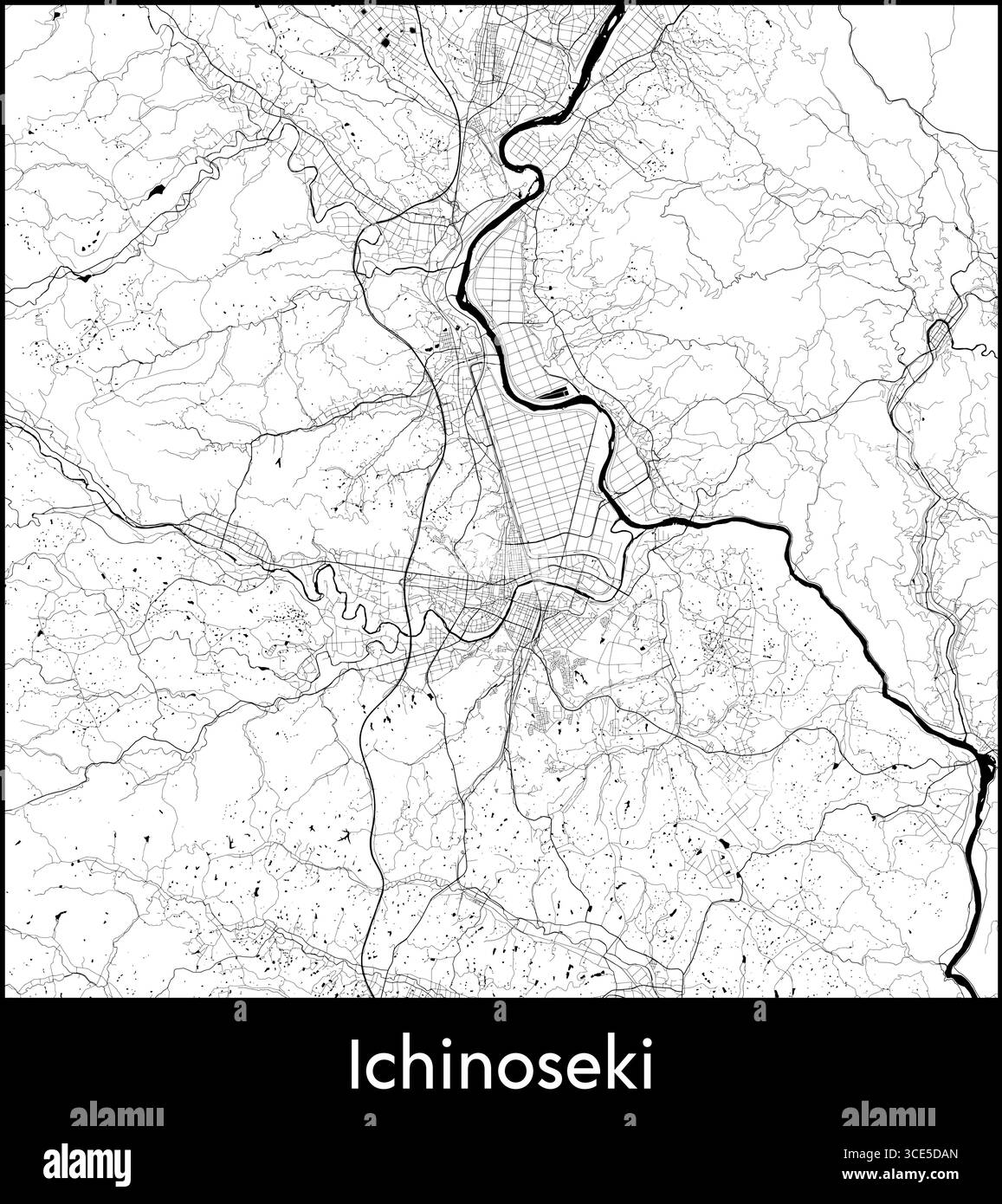 Ichinoseki city map, Japan - Topographic vector map poster Stock Vector ...