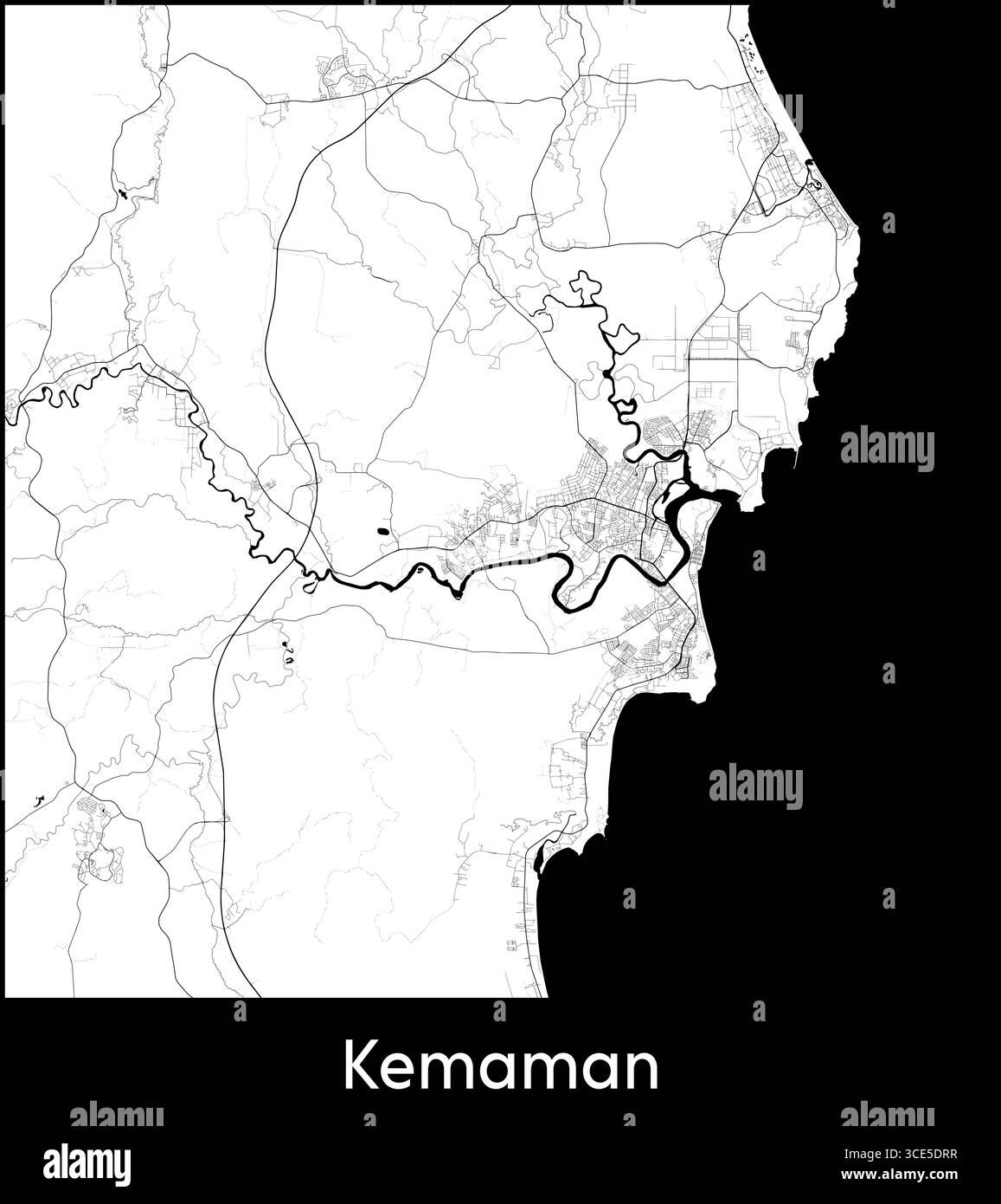 Kemaman city map, Malaysia - Topographic vector map poster Stock Vector ...