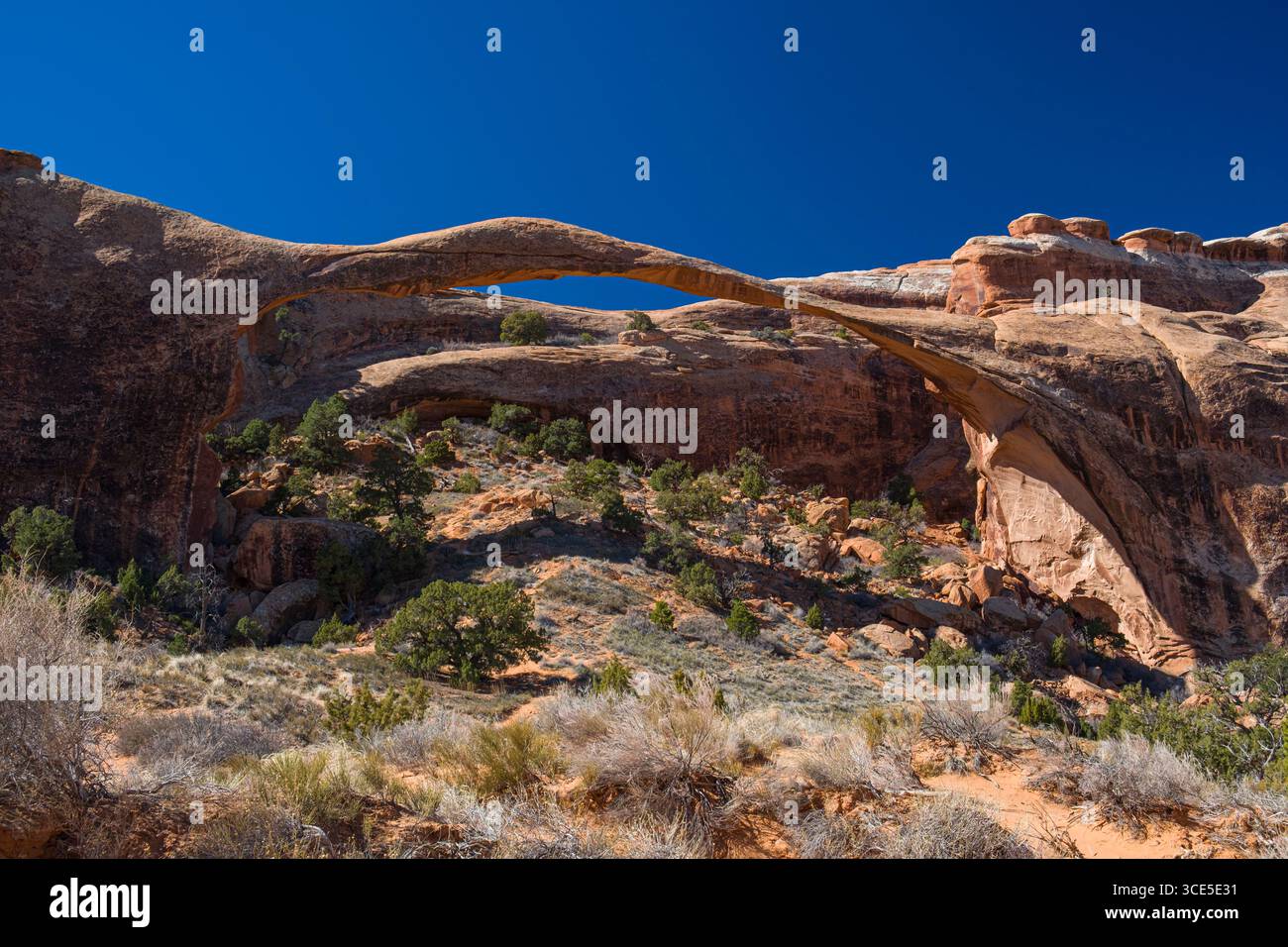 Landscape Arch is the longest natural rock arch in Arches National Park ...