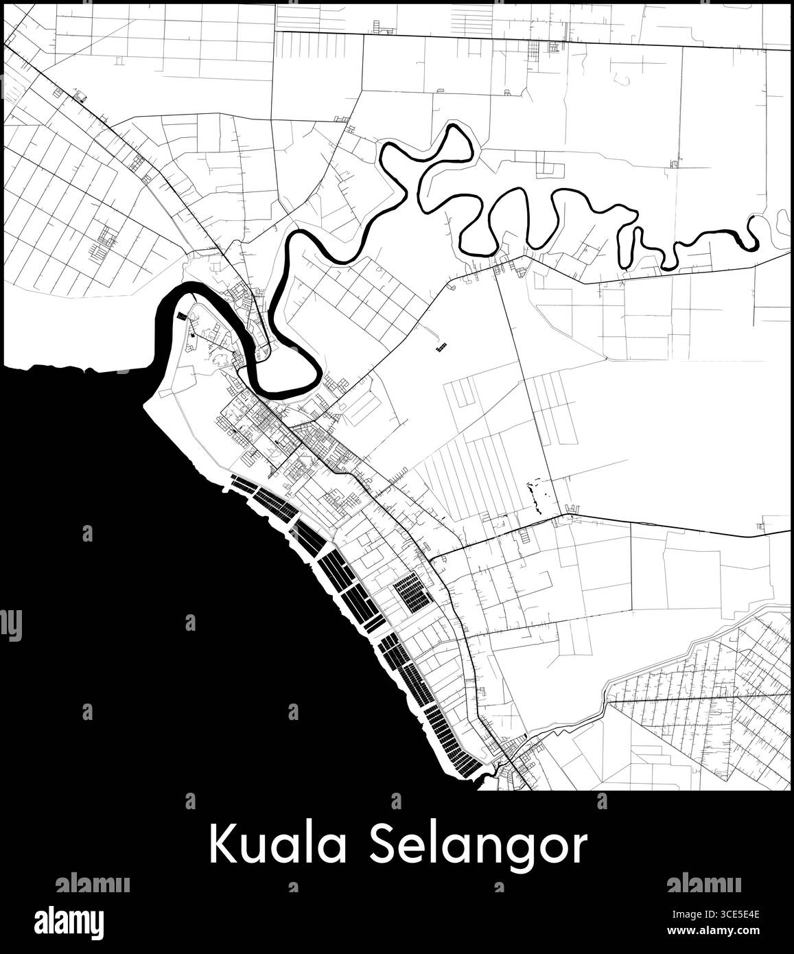 Kuala Selangor city map, Malaysia - Topographic vector map poster Stock ...