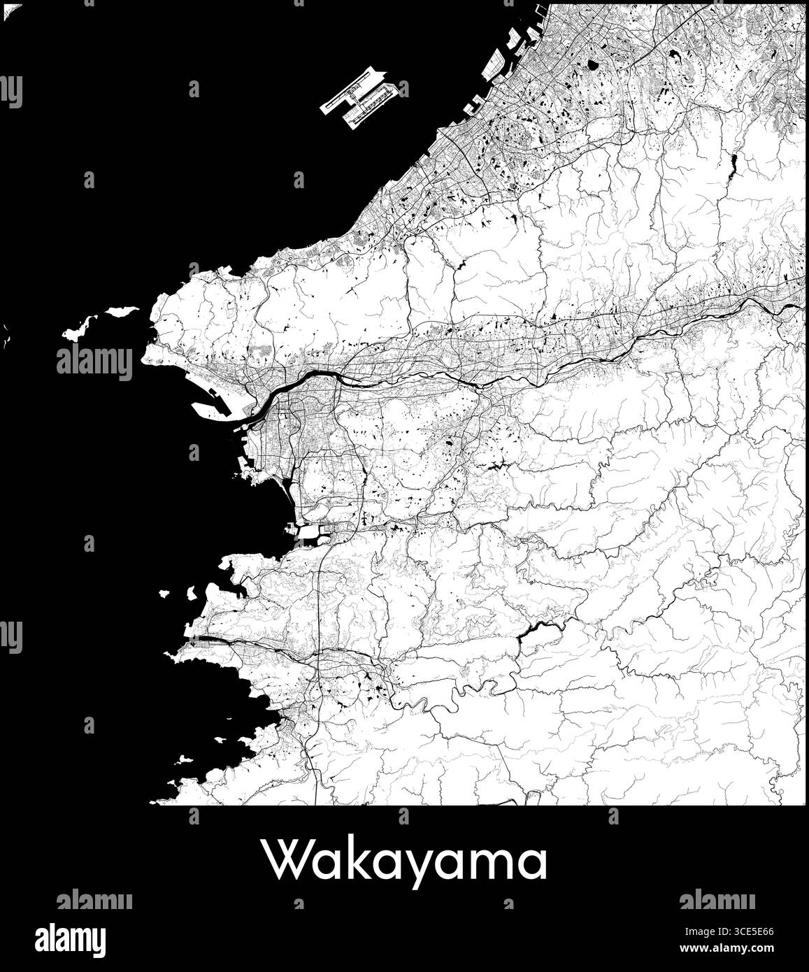 Wakayama city map, Japan - Topographic vector map poster Stock Vector ...