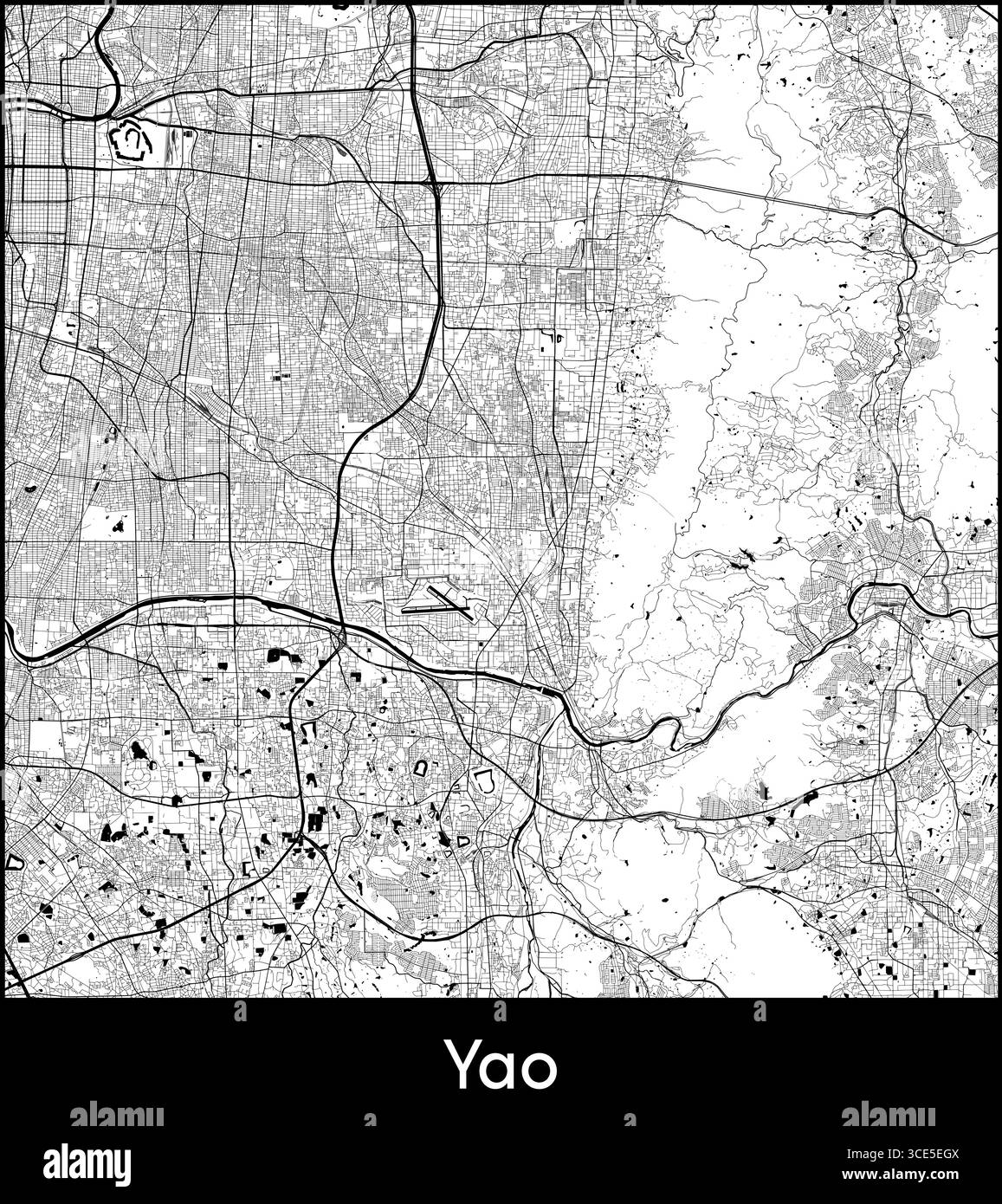Yao city map, Japan - Topographic vector map poster Stock Vector Image ...
