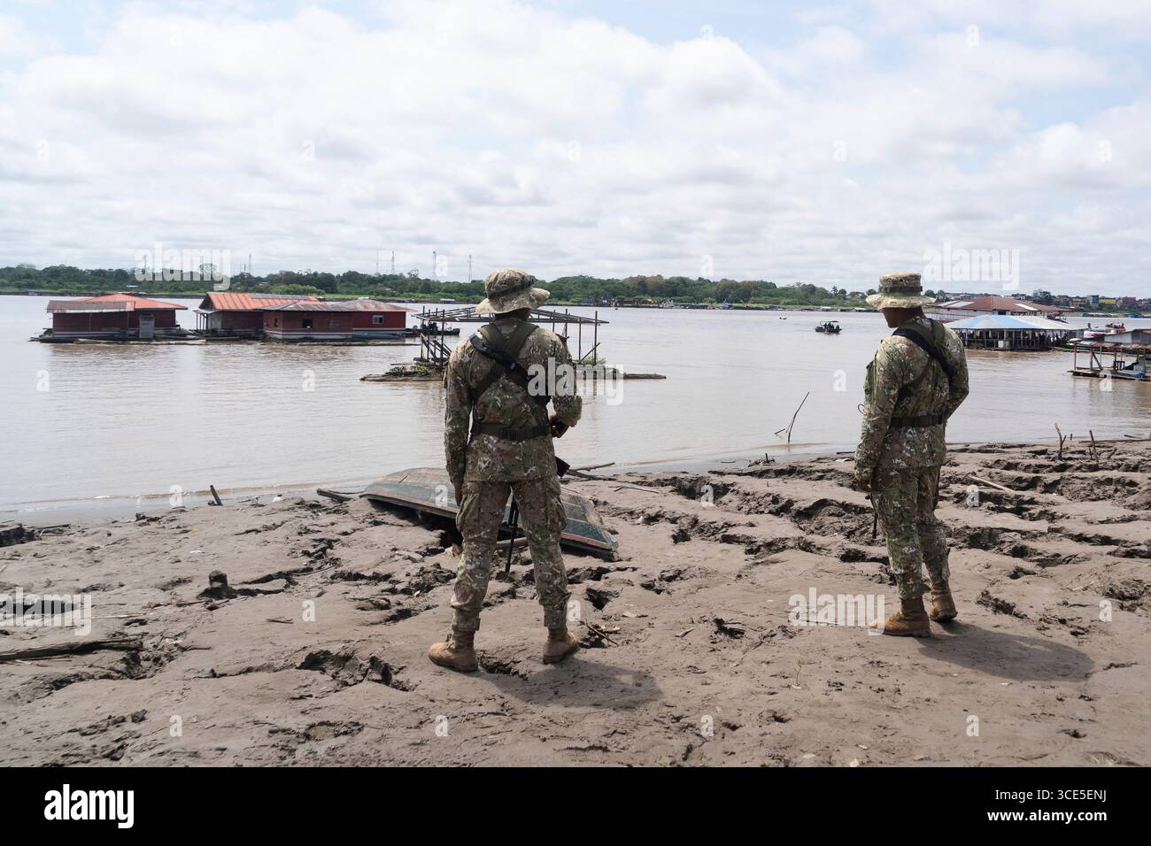 Peruvian soldiers deploy in Santa Rosa, Peru, an island on the Amazon ...