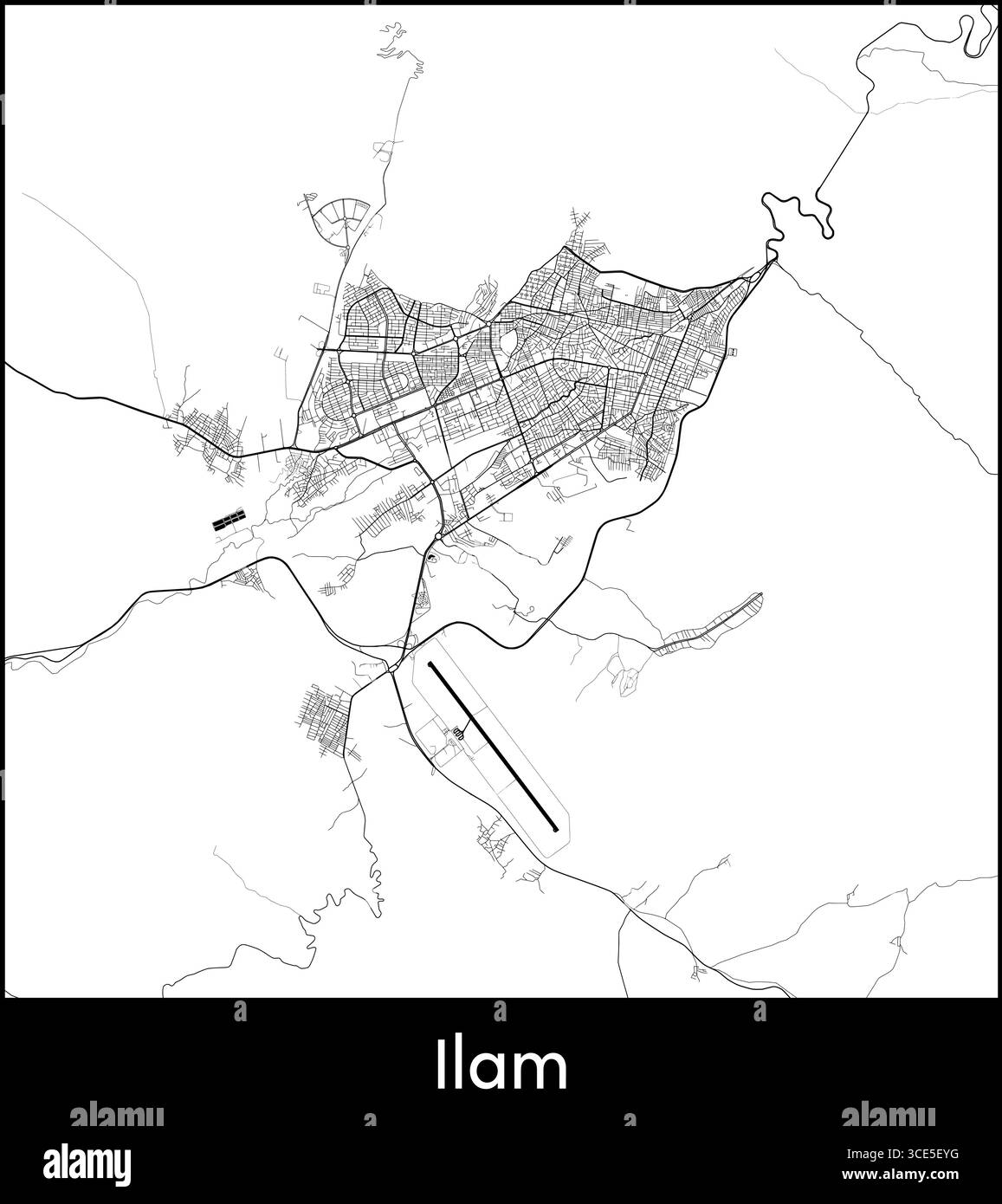Ilam city map, Iran - Topographic vector map poster Stock Vector Image ...