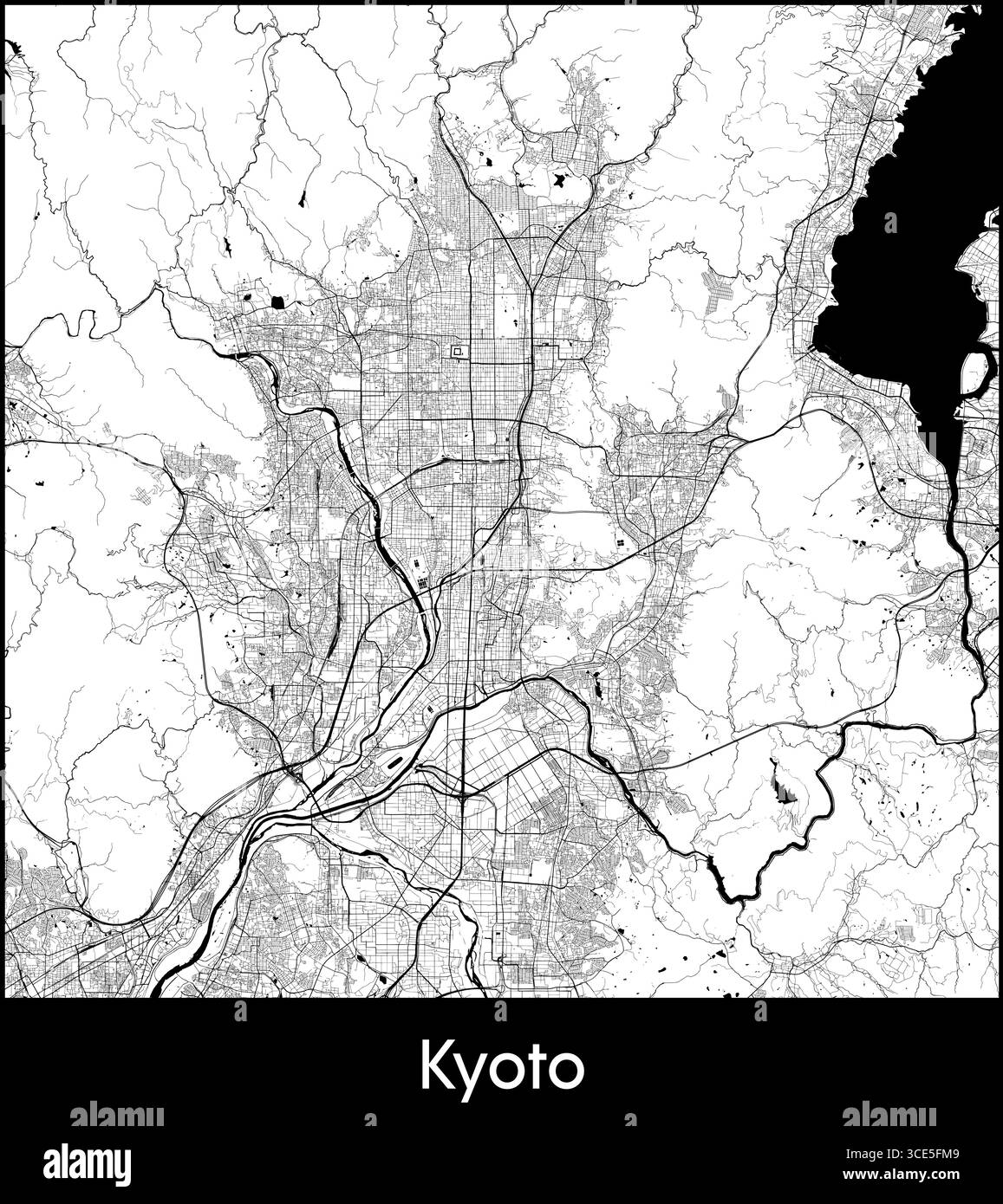 Kyoto city map, Japan - Topographic vector map poster Stock Vector ...