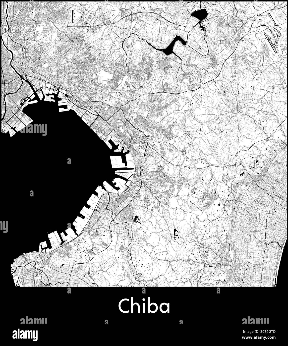 Chiba city map, Japan - Topographic vector map poster Stock Vector ...