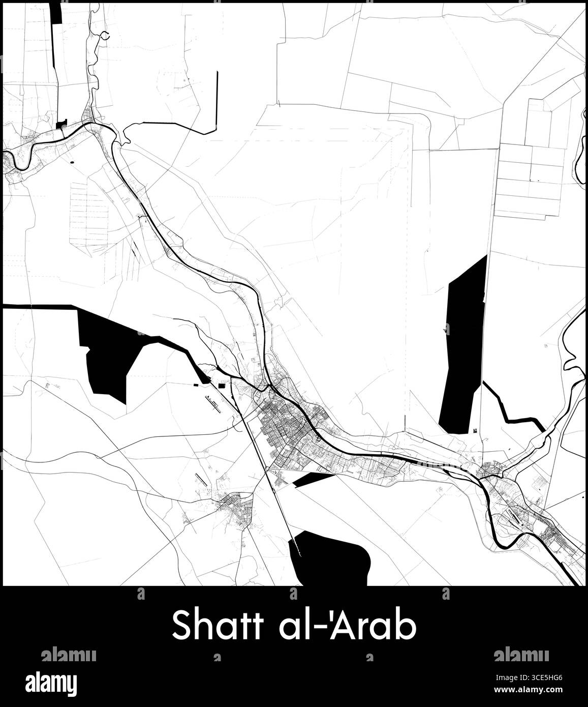 Shatt al Arab city map, Iraq - Topographic vector map poster Stock ...