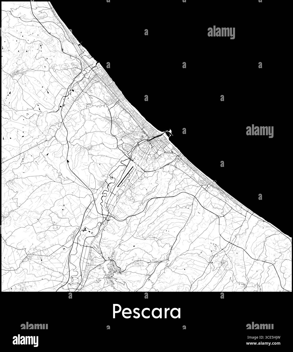 Pescara city map, Italy - Topographic vector map poster Stock Vector ...