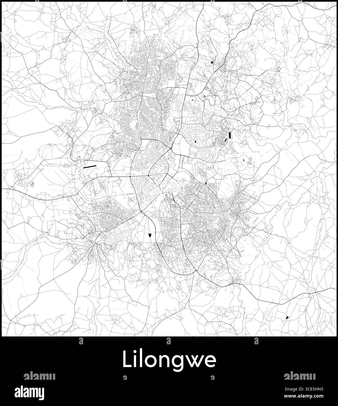 Lilongwe city map, Malawi - Topographic vector map poster Stock Vector ...