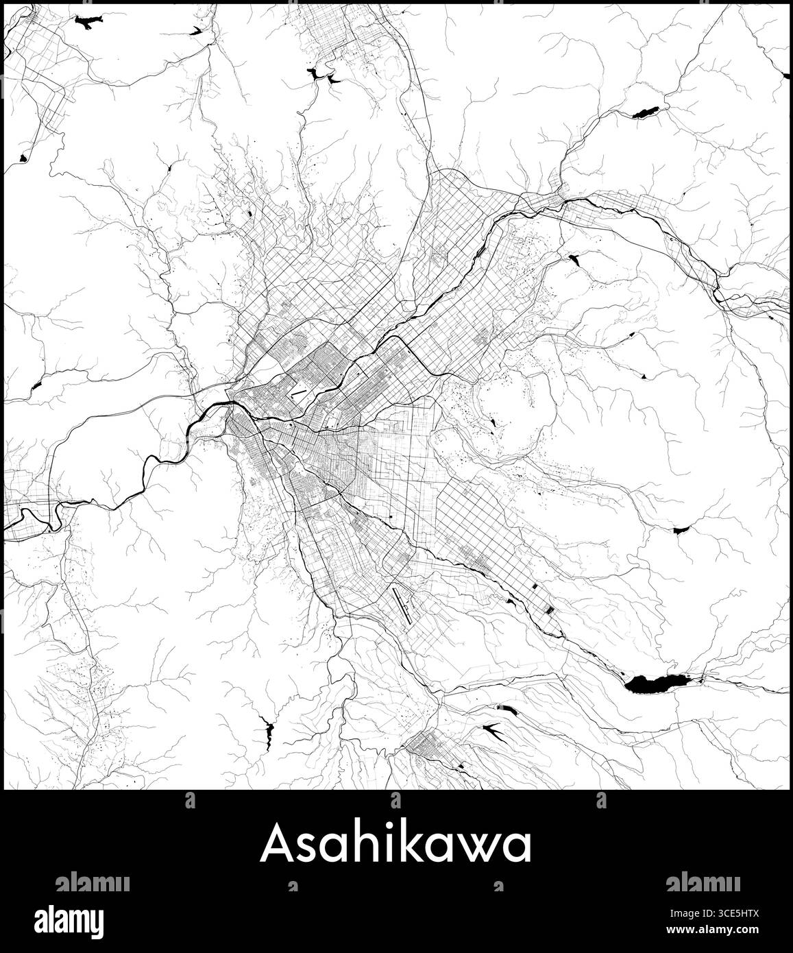 Asahikawa city map, Japan - Topographic vector map poster Stock Vector ...