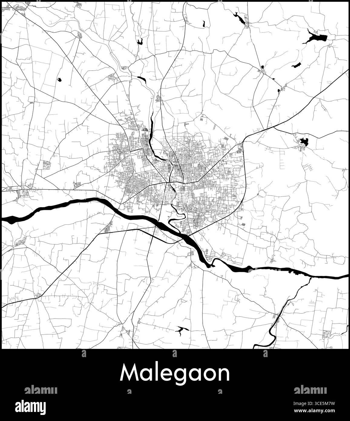Malegaon city map, India - Topographic vector map poster Stock Vector ...