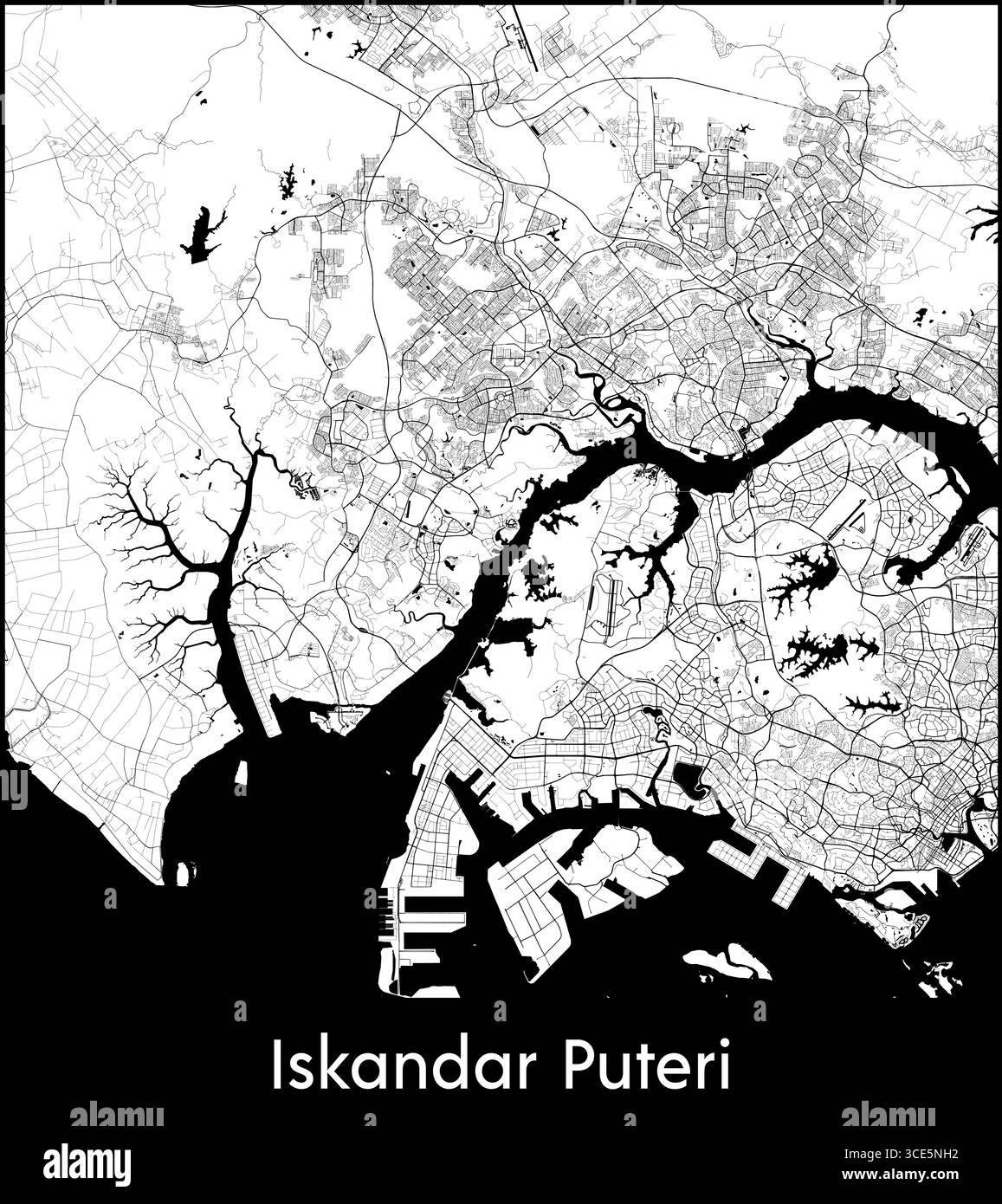 Iskandar Puteri city map, Malaysia - Topographic vector map poster ...