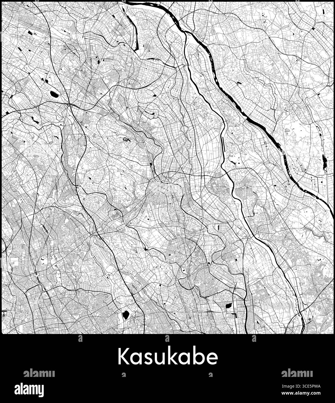 Kasukabe city map, Japan - Topographic vector map poster Stock Vector ...