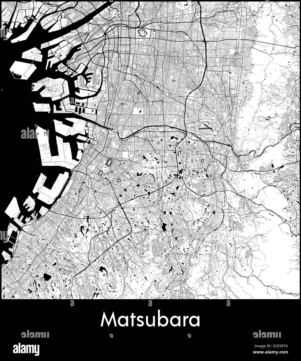 Matsubara city map, Japan - Topographic vector map poster Stock Vector ...