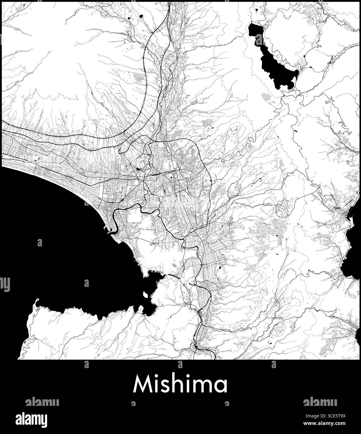 Mishima city map, Japan - Topographic vector map poster Stock Vector ...