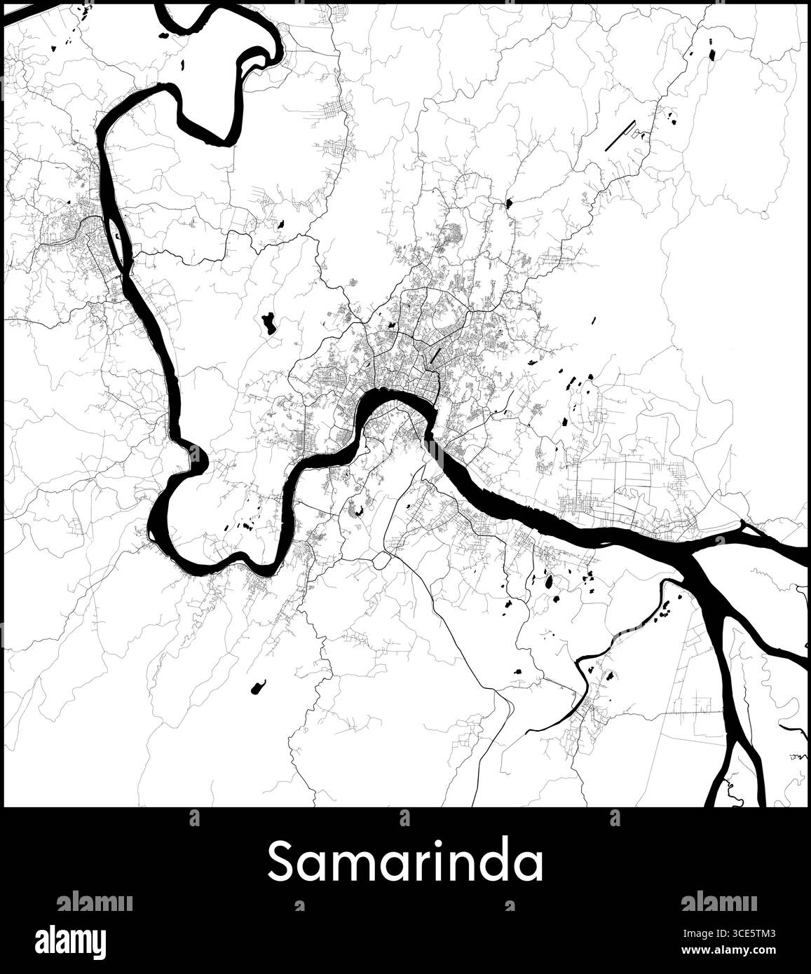 Samarinda city map, Indonesia - Topographic vector map poster Stock ...
