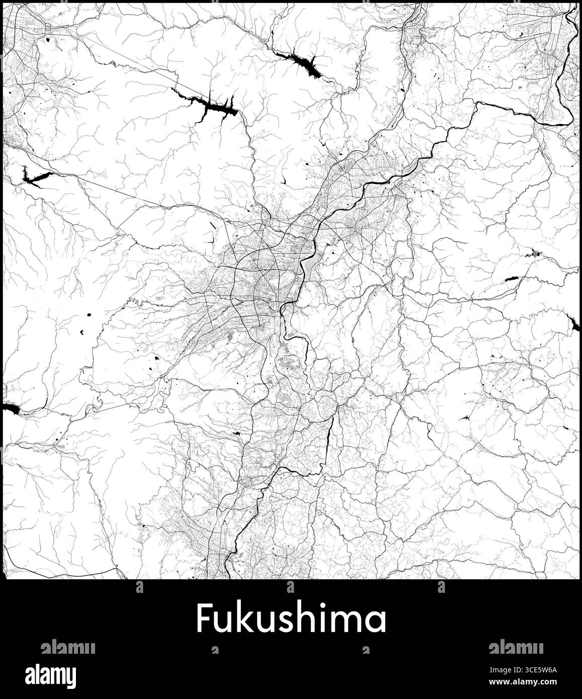 Fukushima city map, Japan - Topographic vector map poster Stock Vector ...
