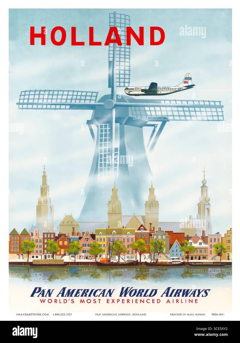 A gorgeous vintage travel poster for Holland flying with Pan Am Stock ...