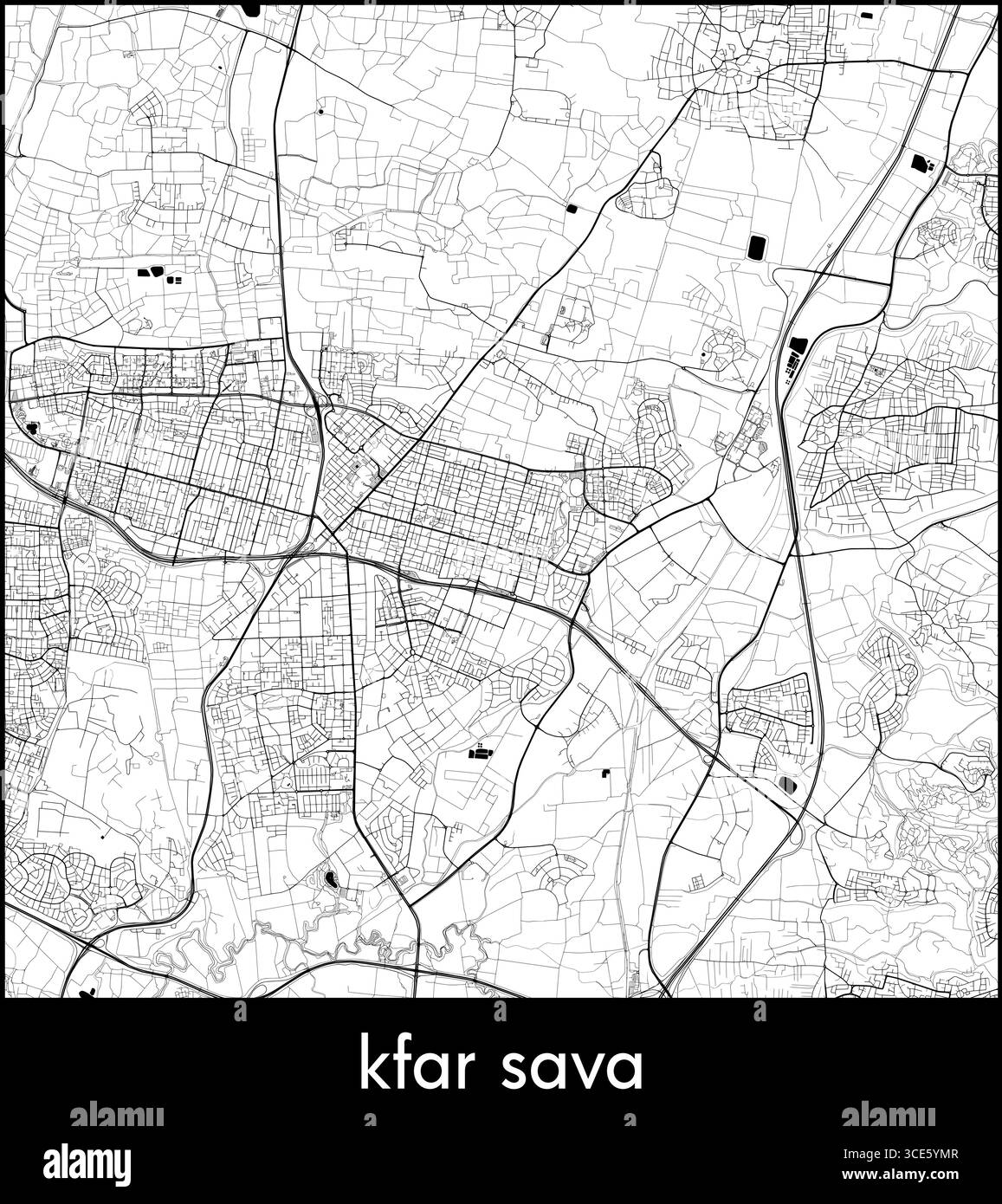 kfar sava city map, Israel - Topographic vector map poster Stock Vector ...