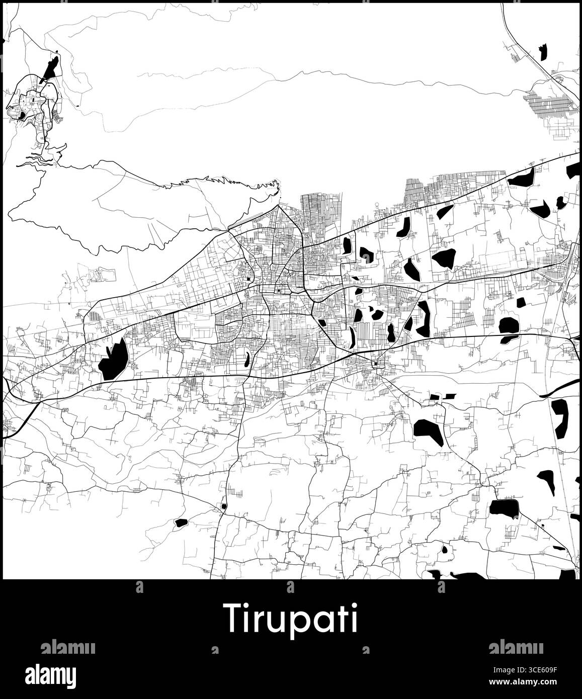 Tirupati city map, India - Topographic vector map poster Stock Vector ...
