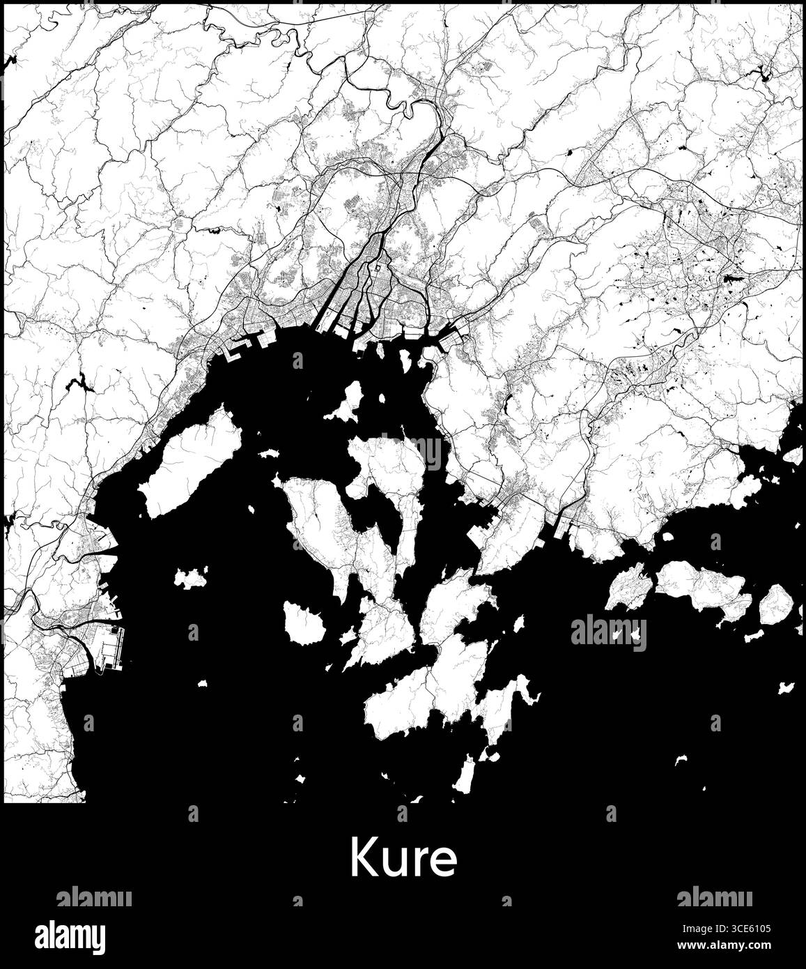 Kure city map, Japan - Topographic vector map poster Stock Vector Image ...