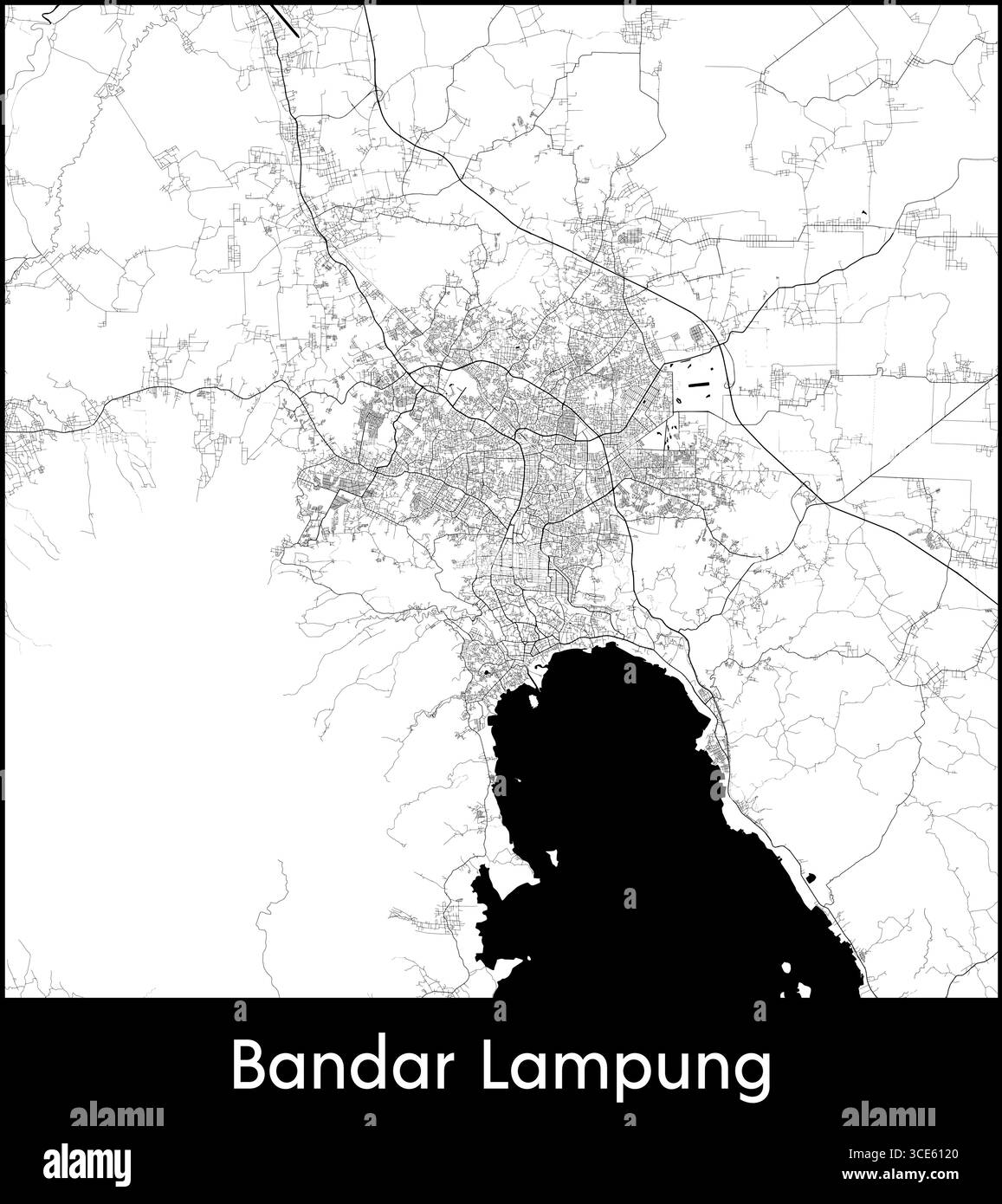 Bandar Lampung city map, Indonesia - Topographic vector map poster ...