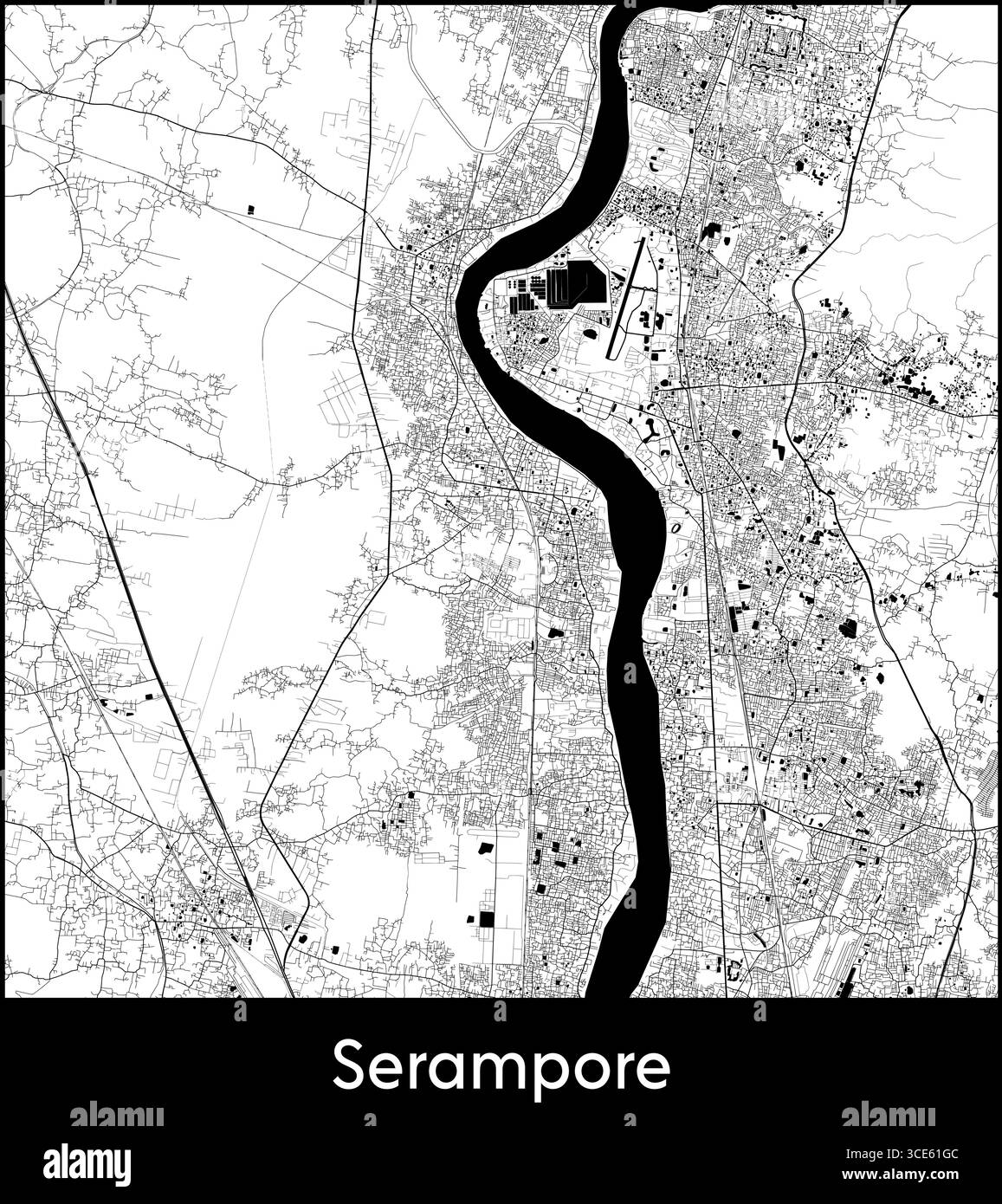 Serampore city map, India - Topographic vector map poster Stock Vector ...