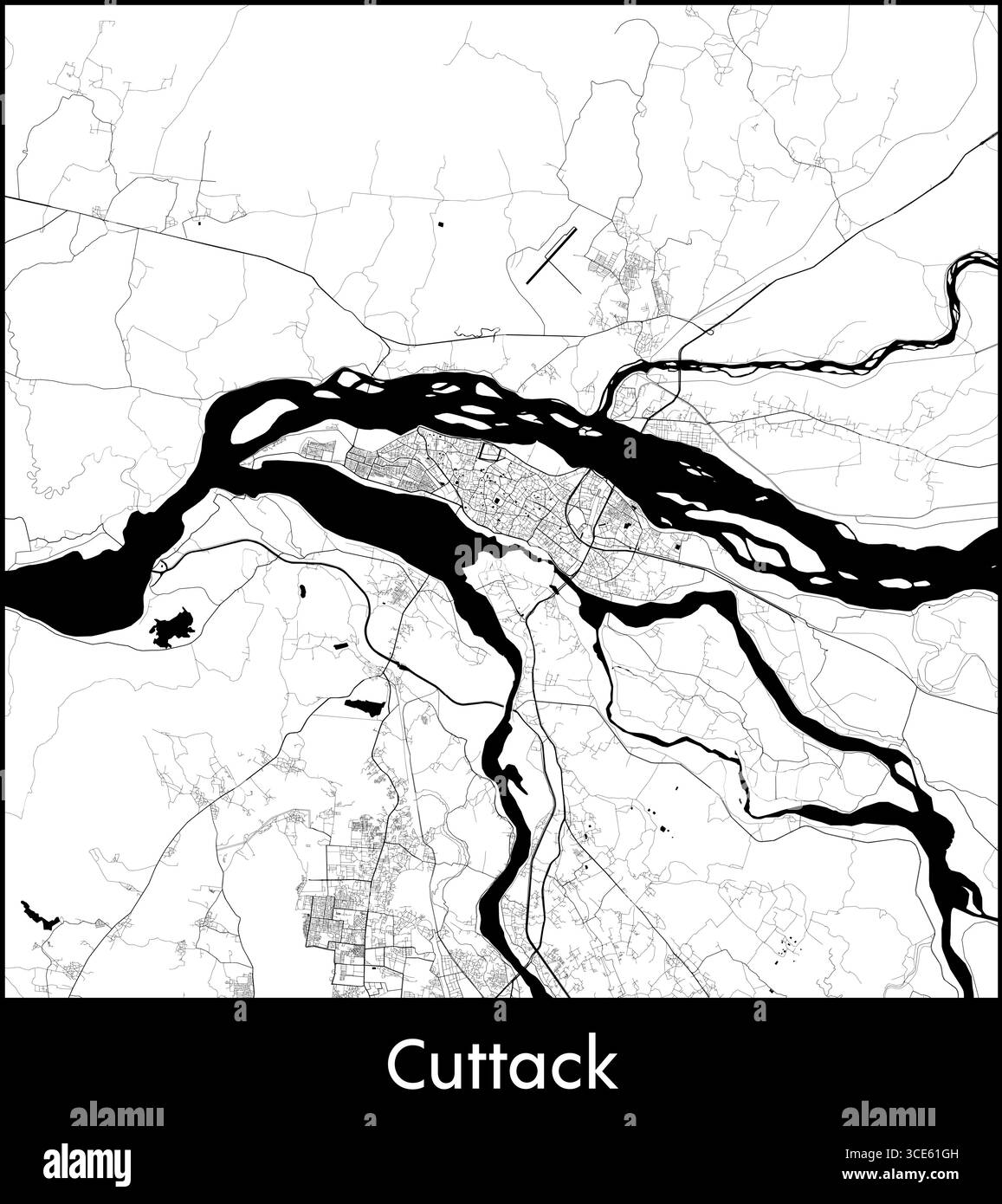 Cuttack city map, India - Topographic vector map poster Stock Vector ...