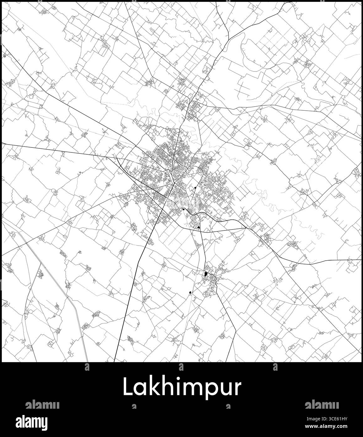 Lakhimpur city map, India - Topographic vector map poster Stock Vector ...