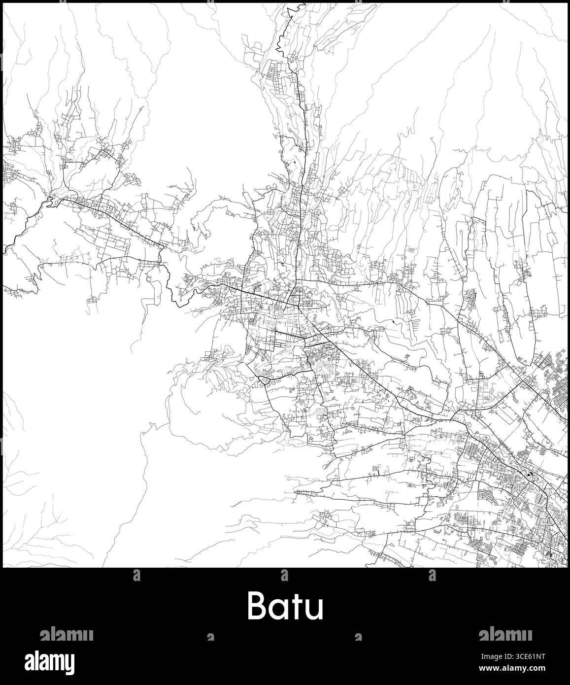 Batu city map, Indonesia - Topographic vector map poster Stock Vector ...