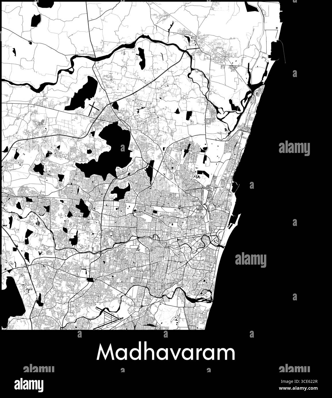 Madhavaram city map, India - Topographic vector map poster Stock Vector ...