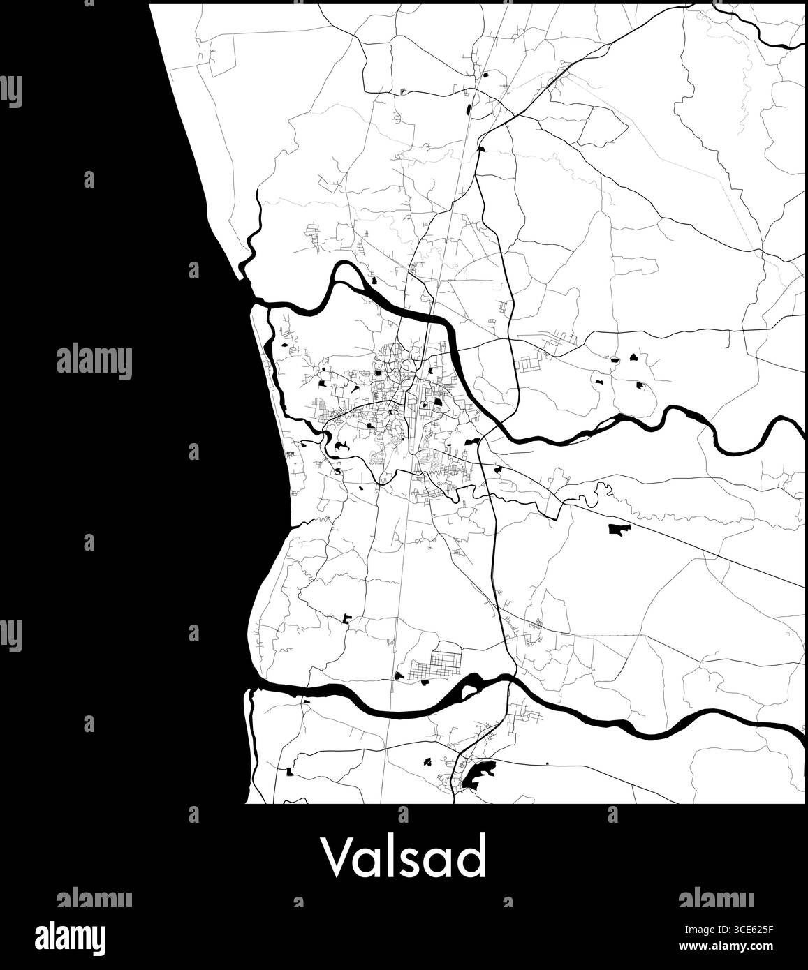 Valsad city map, India - Topographic vector map poster Stock Vector ...