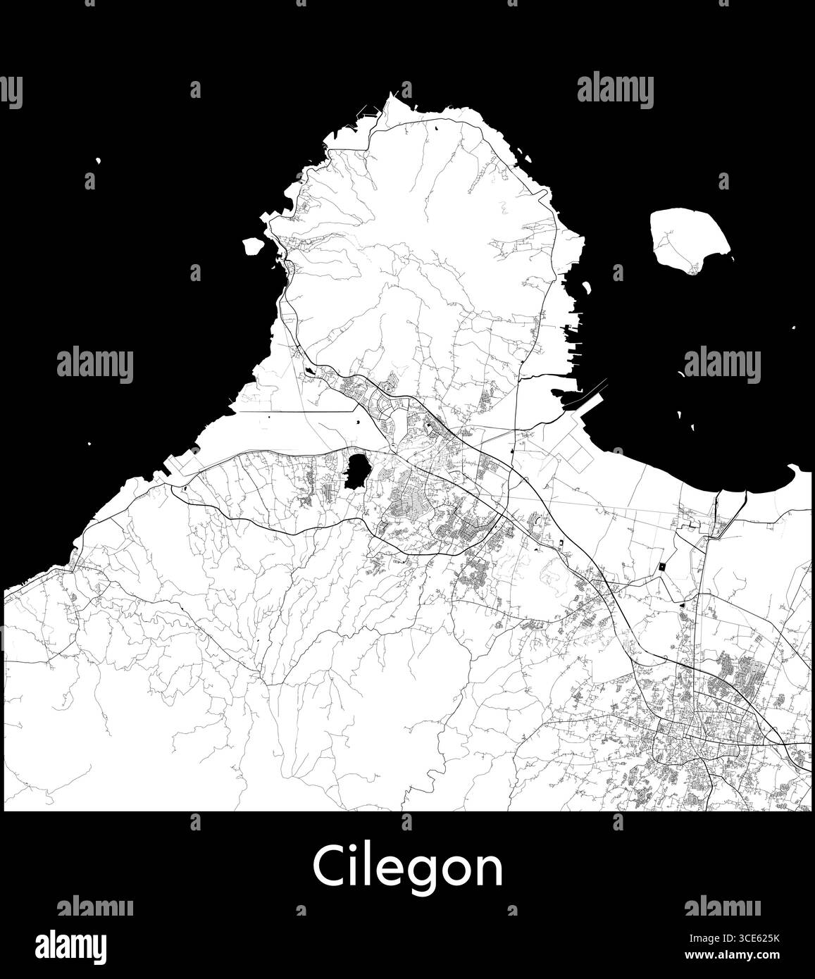 Cilegon city map, Indonesia - Topographic vector map poster Stock ...