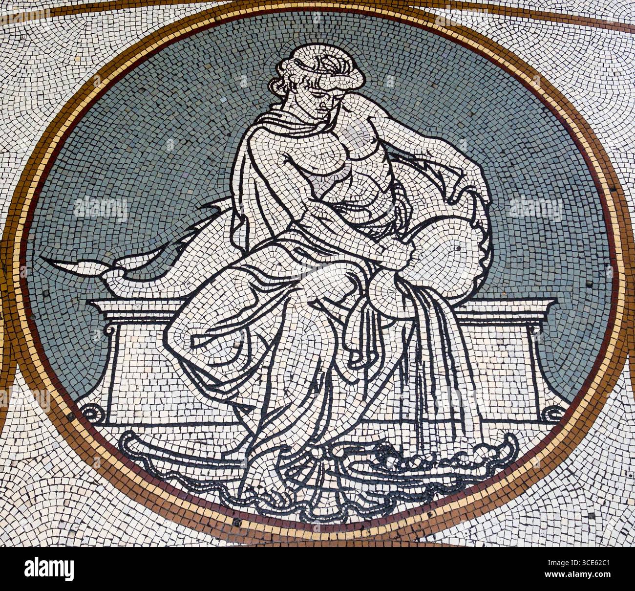 Aquarius zodiac design depicted in mosaic tile floor in the Kildare ...