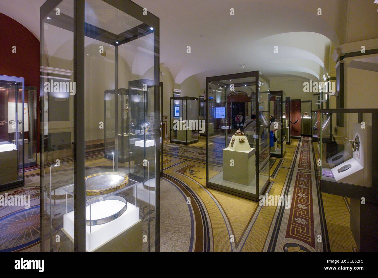 Glass display cases containing unique treasures of early medieval ...