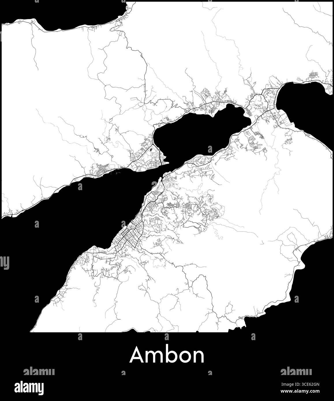 Ambon city map, Indonesia - Topographic vector map poster Stock Vector ...
