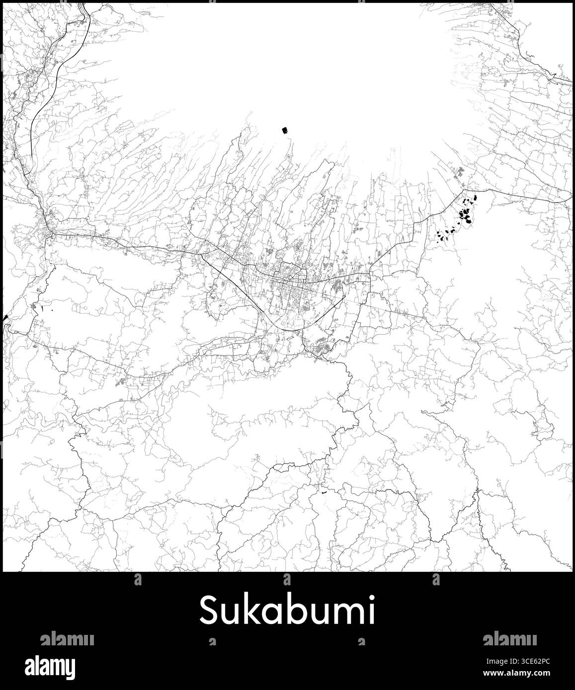 Sukabumi city map, Indonesia - Topographic vector map poster Stock ...