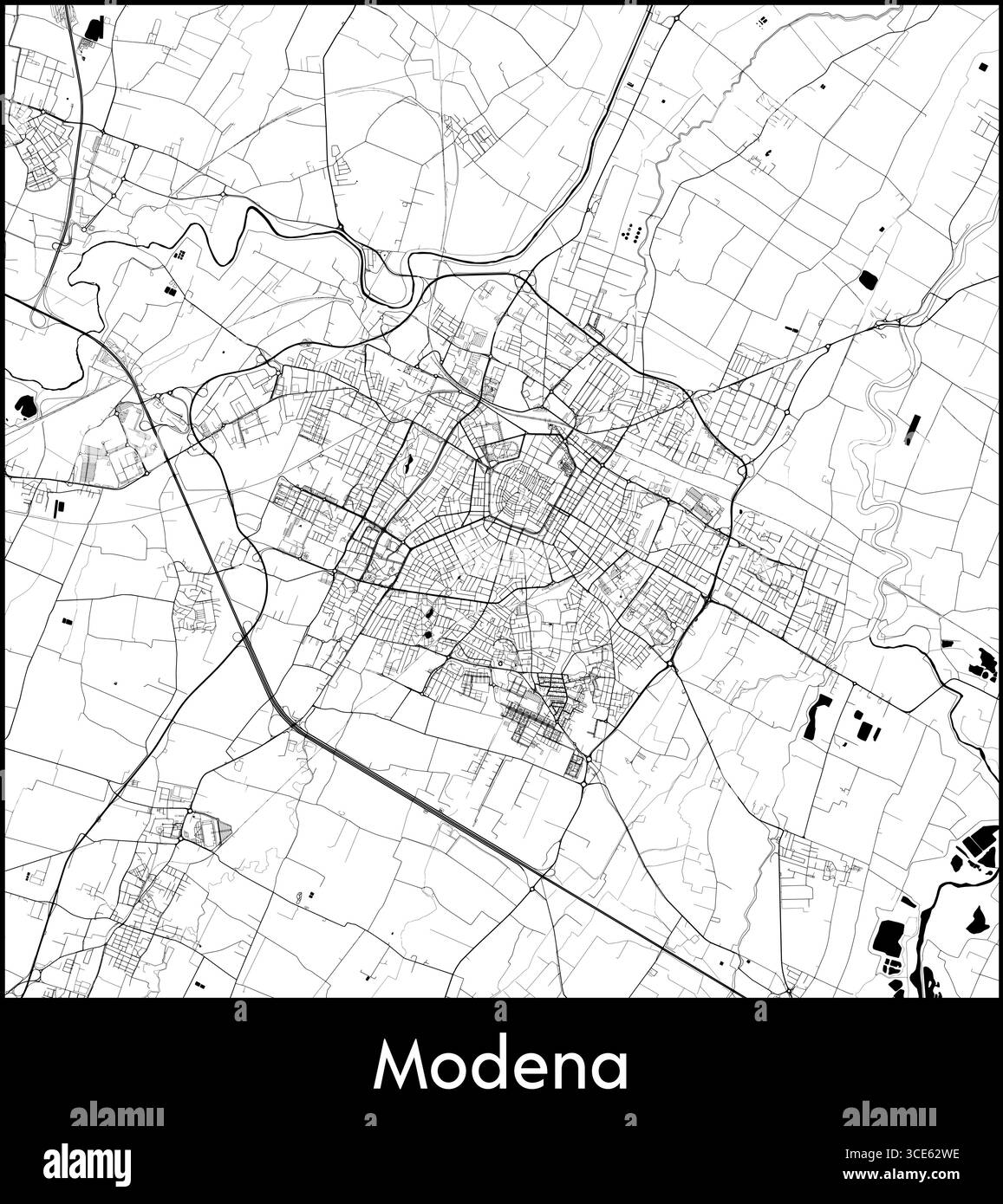 Modena city map, Italy - Topographic vector map poster Stock Vector ...
