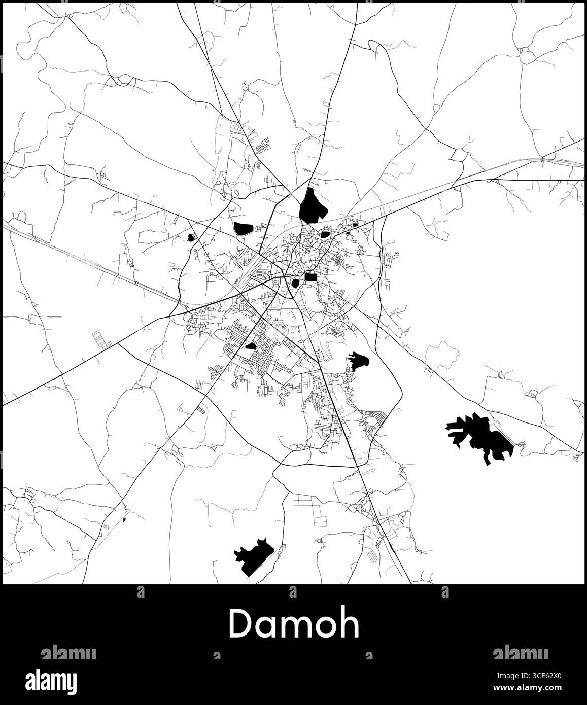 Damoh city map, India - Topographic vector map poster Stock Vector ...